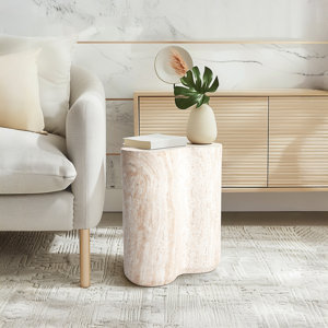 Ivy Bronx Clover Travertine Stone Finish Italian Design MgO Side Accent Table | Wayfair
